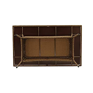 East West Furniture Oslo 7 Piece Outdoor Wicker Patio Furniture Sets Consist of a Rectangle Bistro Table with Glass Top and 6 Balcony Armchair with Cushion, 36x60 Inch, Brown