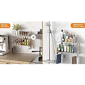 Ceayell Enlarge Over The Toilet Storage, 2-Tier Bathroom Storage Organizer Shelves Over Toilet, Bathroom Toilet Shelf Organizer, Folding Design, No Drilling Space Saver with Wall Mounting Design