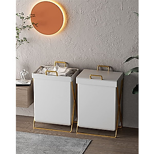 GIBZ Folding Laundry Basket Large Removable Waterproof Leather Clothes Hampers with Lid Brown（with lid）