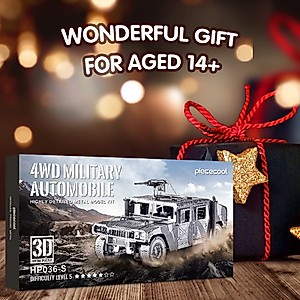 Piececool 3D Metal Puzzle Car Model Kits, American Hummer H1 Military Vehicle Models Kit, Brain Teaser DIY Metal Model Building Kits for Adults Teens Stress Relief, Best Gifts for Dad, 78Pcs