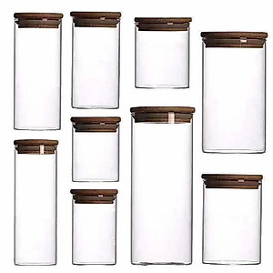 BONGBADA Clear Glass Food Storage Jar Tea Canister Containers with Airtight Seal Bamboo Lid Bulk Tea Coffee Bean Jar Cookies Flour Sugar Candy Spice Container (5.90x3.3/inch)