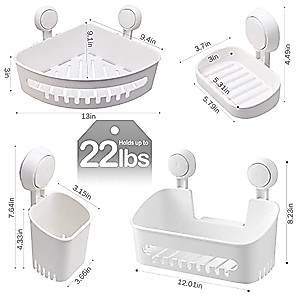 LEVERLOC Corner Shower Caddy Suction Cup NO-Drilling Shower Caddy & Soap Holder & Toothbrush Holder Heavy Duty Max Hold 22lbs Caddy Organizer Waterproof & Oilproof Shower Corner Rack