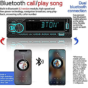 Bluetooth Car Stereo, AM FM Radio Receiver, Vehicle Navigation Location, Audio Record, Voice Assistant, APP Control, Dual USB/SD/AUX Port, Support MP3/WMA/WAV, Car Multimedia Player, Remote Control