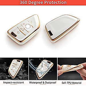 RUABIBAN for BMW Key Fob Cover with Keychain, Soft TPU Key Case Protection Fit for BMW X1 X2 X3 X5 X6 X7 and Series 1 2 3 4 5 6 7 8 Remote Smart Key Protector