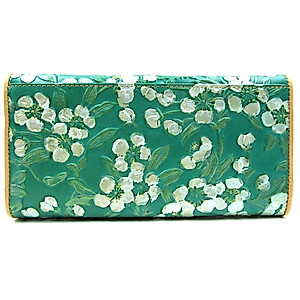 ArtsEye Peach Blossom Embossed Genuine Leather Trifold Wallet (Green)