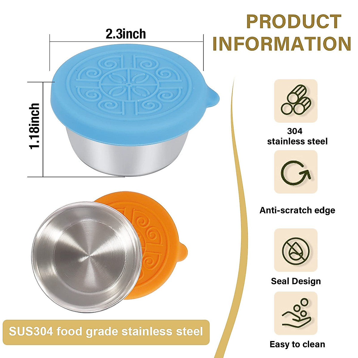 6 Pieces Metal Salad Dressing Containers To Go, Fits in Bento Box for Lunch, 1.7oz Small Condiment Containers with Lids, Premium Silicone, Leakproof Lids for Condiments Snacks Dipping Sauce