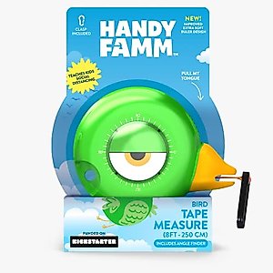 Handy Famm Kids 8 Ft Retractable Bird Measuring Tape - Level, Angle Finder, Easy Grip Latch & Durable Carrying Clasp - Cute Boys & Girls DIY STEM Learning Construction Project Measurement Tool, Green