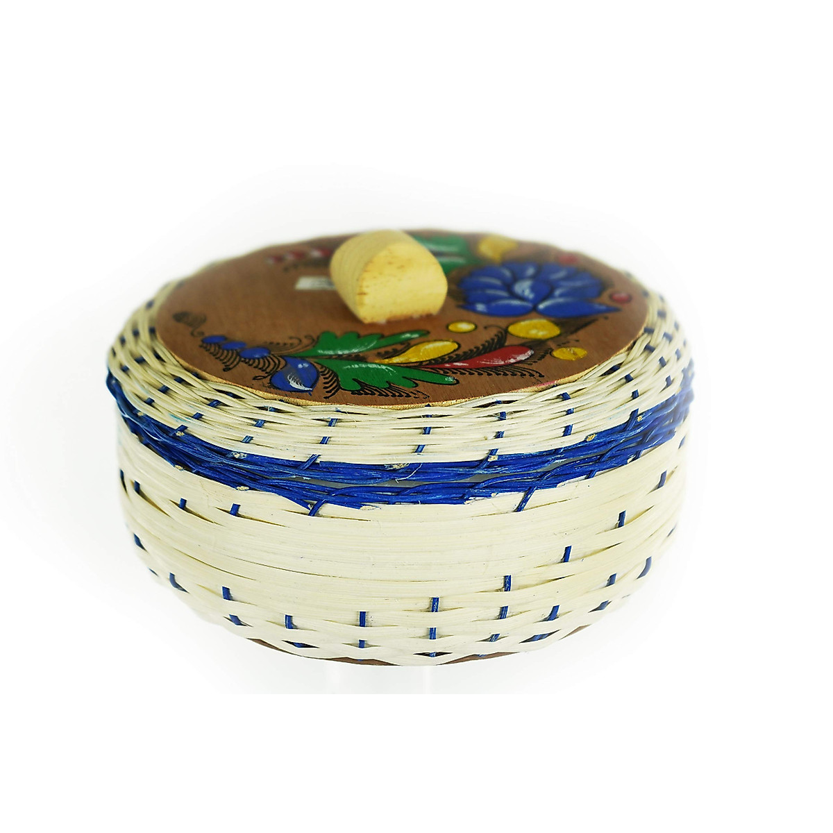 Tortilla Warmer Tortillero de Mimbre Traditional Wicker Made in Mexico Traditional Handmade Styrofoam Hand painted Floral (BLUE)