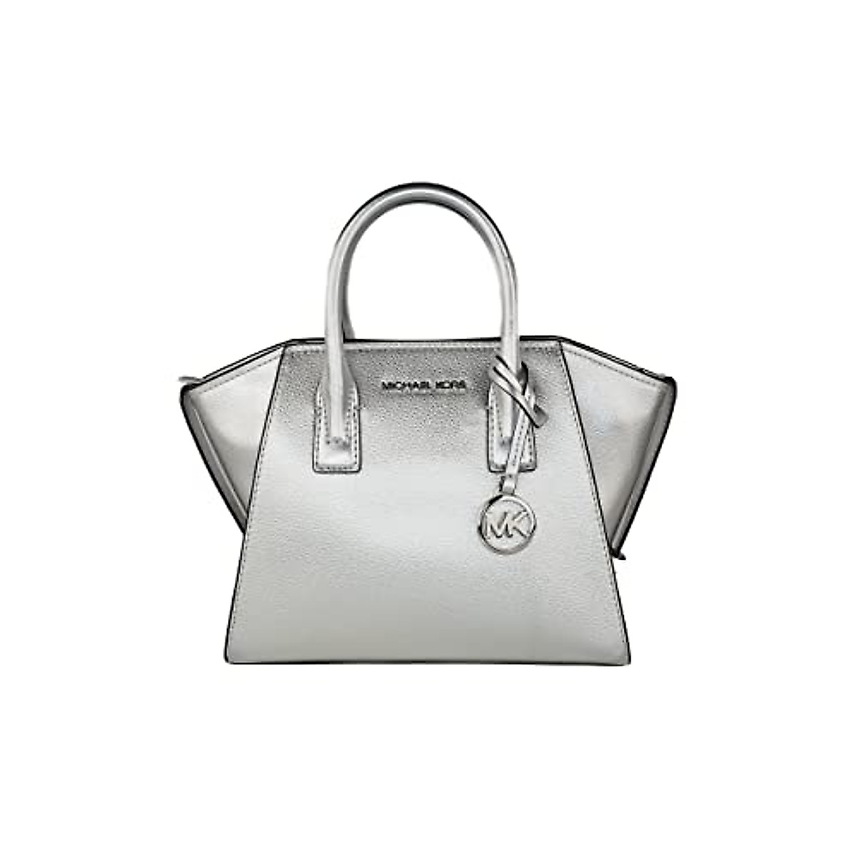 Michael Kors Avril Small Top Zip Satchel Shoulder Crossbody Leather Bag (Silver)