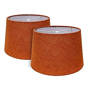 TOOTOO STAR 2 Pack Double 10x12x8" Fabric Natural Linen Cone Drum Hand Craft Medium Lamp Shade Set of 2, Lampshade for Floor Table Lamp, Spider (Set of 2, Rust Orange)