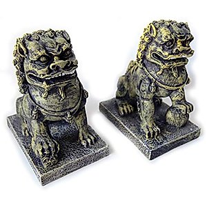 JOICE GIFT Large Fish Tank Aquarium Ornament Decorations Ancient Landscape Decor, Set of 2 Lions