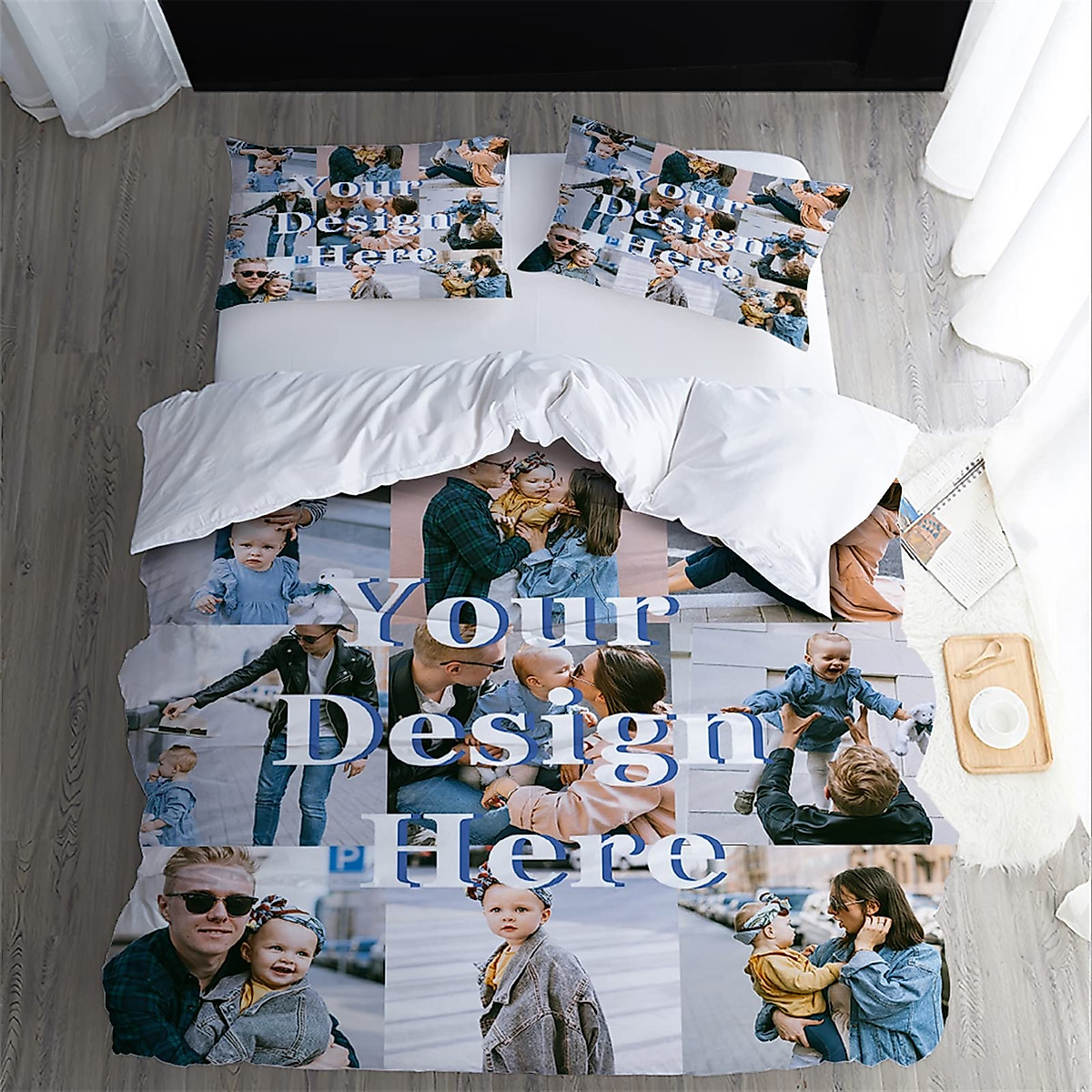 GIBZ Custom 3 Pcs Duvet Cover with Photos Bedding Set Personalized Pillowcase DIY Bedroom Decor for Couples, Queen, 9 Pictures