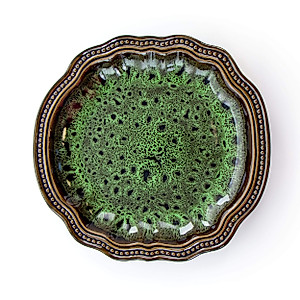 Elama Stoneware Round Oval Dinnerware Dish Set, Jade Green