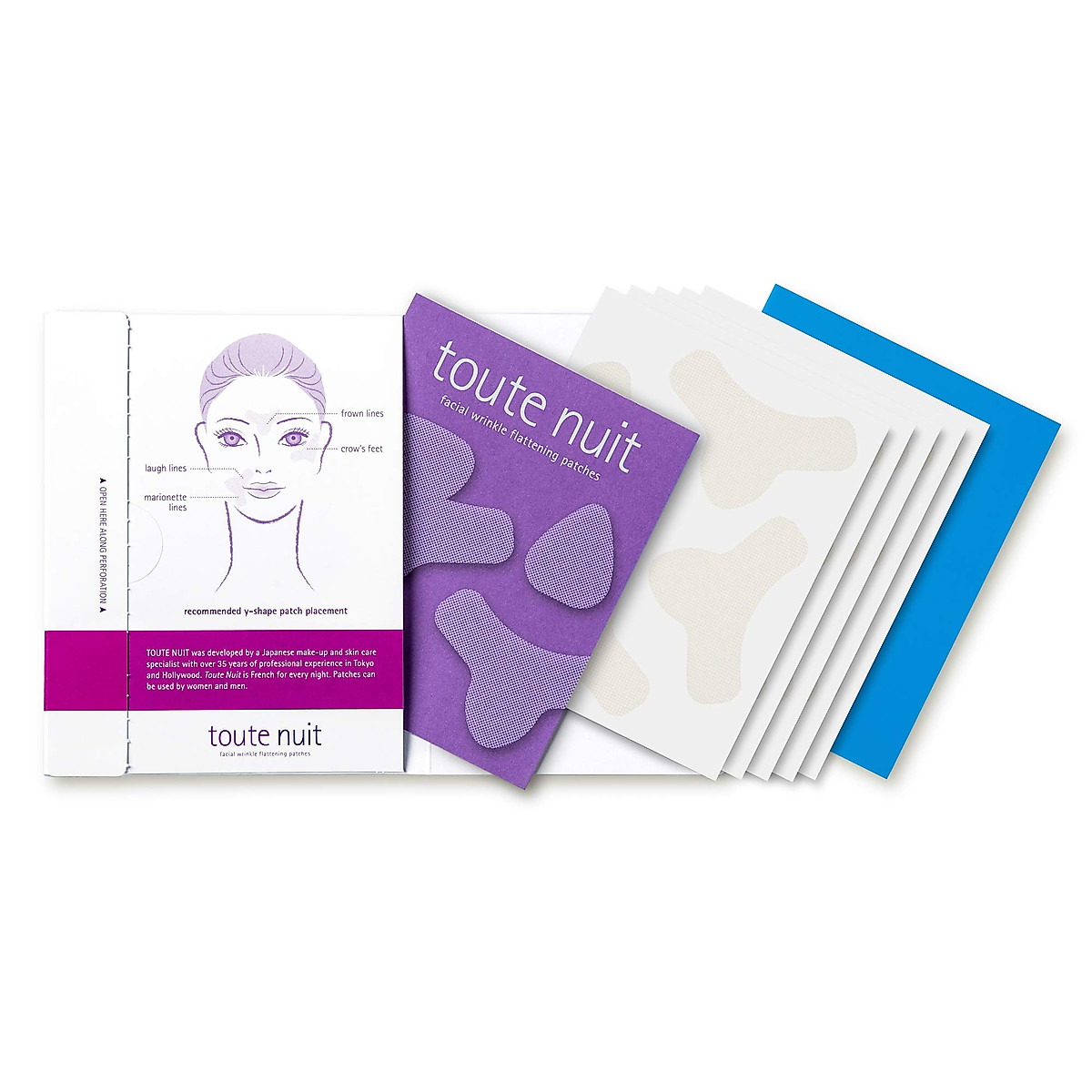 Toute Nuit Facial Wrinkle Patches, Face Tape, Y-Shape, Frown Lines, Around Eyes and Mouth, 20 Patches