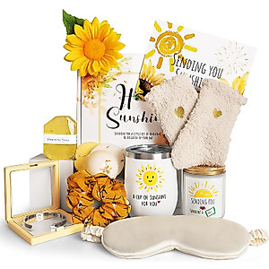 Birthday Gifts for Women, Sunflower Gifts Sending Sunshine Christmas Gifts, Get Well Soon Gifts Basket Care Package Unique Relaxation Gifts Box for Thinking of You Her Sister Best Friend