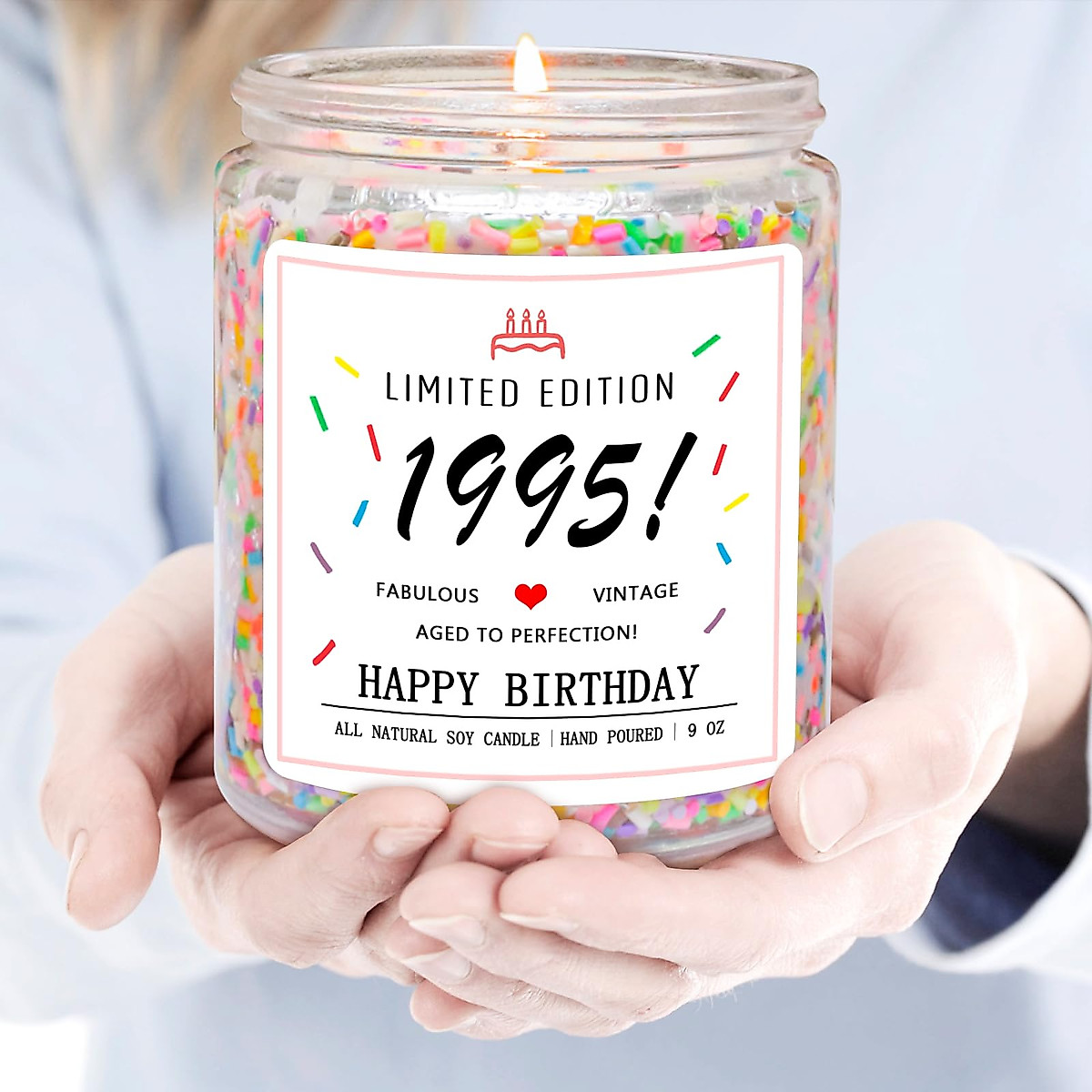 Homsolver 30th Birthday Gifts for Her Women, Happy 30th Birthday Decorations Candle Gifts Ideas-Limited Edition 1995 Handmade Candles (Vanilla Birthday Cake Scent with Sprinkles)
