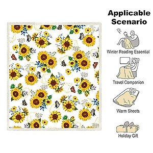 Sunflower Blanket Sunflower Gifts for Women Throw Blanket,Sunflower Gifts Bedding Decor White Throw Blanket,Sunflower Stuff Decorations Warm Soft Sherpa Thick Blanket for Bed Sofa Office