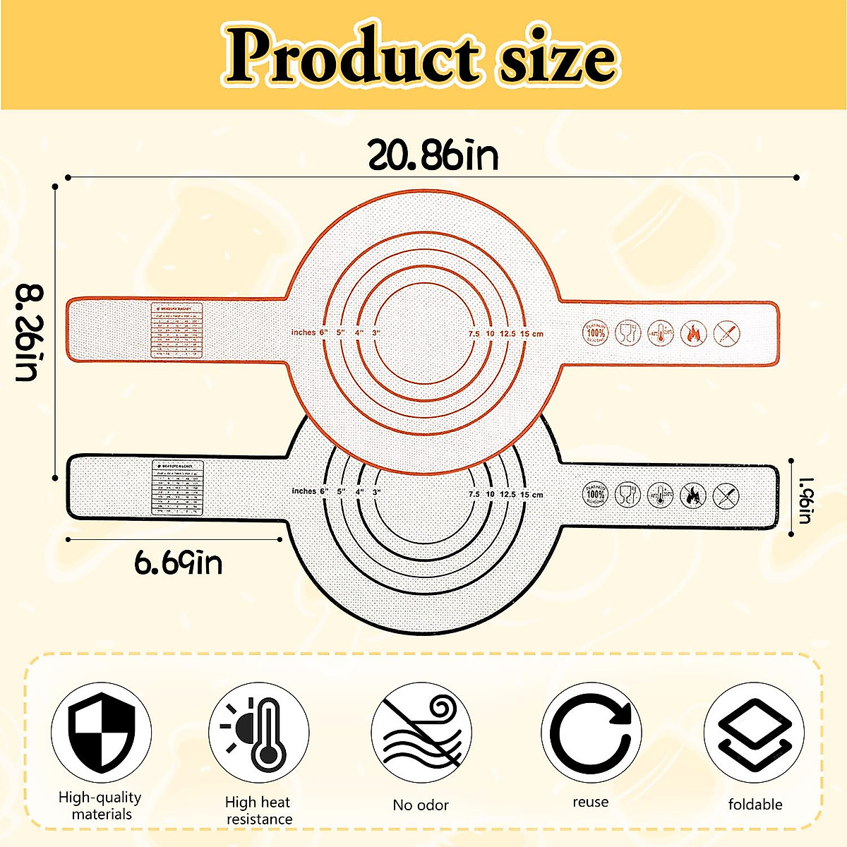 WHTAOMILI 2Pcs Silicone Baking Mat For Dutch Oven, Long Silicone Bread Sling Non-Stick Oven Liner Mat, Silicone Pastry Mat for Baking Mat Set For Dough Pizza Cookies Transfer and Baking（Red&Black)