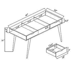 Tangkula Mid Century Desk with Drawers, Writing Computer Desk with Spacious Desktop & Sturdy Construction, Compact Laptop Table Workstation, Desk for Bedroom Home Office (Walnut)