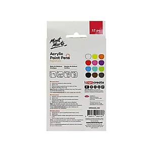 Mont Marte Signature Acrylic Paint Pens, 12 Piece, Waterproof, Suitable for Most Surfaces Including Canvas, Card and Rock, Round Tip (3mm)