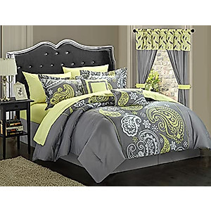 Chic Home Olivia 20-Piece Comforter Reversible Paisley Print Complete Bed in a Bag with Sheet Set, Window Treatments, and Decorative Pillows, King, Grey