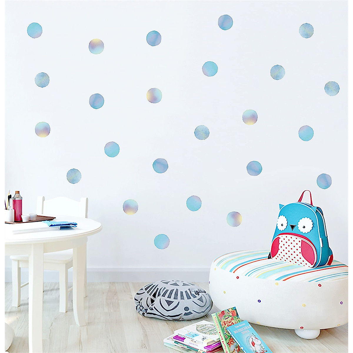 ROFARSO 120 Decals 2.2'' Ice Blue Polka Dots Wall Decals Stickers DIY Removable Peel & Stick Wall Art Decorations Home Decor for Nursery Bedroom Living Room Playing Room
