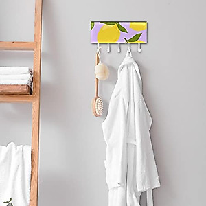 Colorful Hand Drawn Lemon Pattern Mail Holder Organizer and Key Hooks PU Front, Self Adhesive Key Rack with 5 Hooks Perfect for Entryway, Hallway，Bathroom ，Kitchen