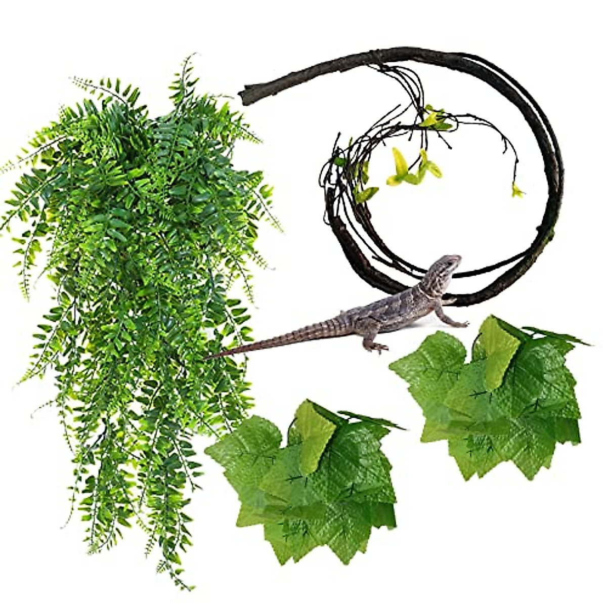 Freiomyi Reptile Vines Plants Flexible Jungle Terrarium Plant Leaves Decor Bearded Dragon Climbing Fake Plastic Leaves Pet Habitat Decoration for Lizard, Hermit Crab, Snake, Frogs