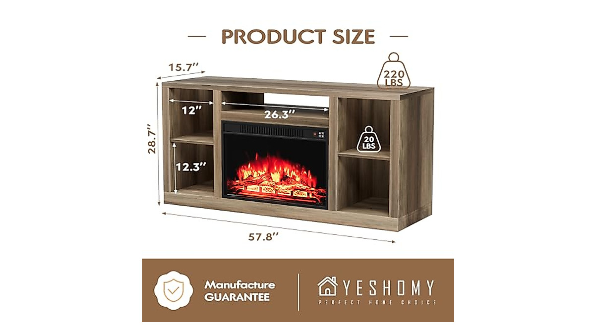 Shop YESHOMY Electric Fireplace TV Stand for 65+ TVs