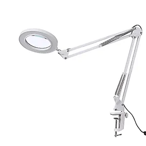Magnifying LED Desk Lamp with clamp, 8X Magnifer Light 3 Color Modes 10 Dimmable Adjustable Swivel Arm