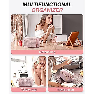 BAGSMART Travel Makeup Bag, Cosmetic Bag Make Up Organizer Case,Large Wide-open Pouch for Women Purse for Toiletries Accessories Brushes Pink