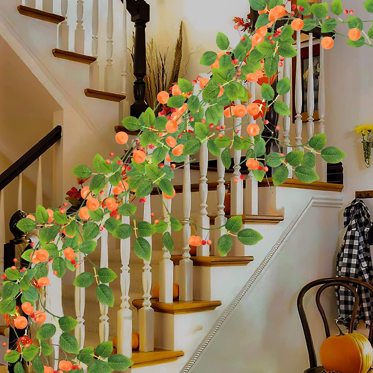 Artificial Fruit Tangerine Oranges Hanging Vines Plant Garland Artificial Berries Kumquat Wreath for Home Garden Wedding Party Decor (Tangerine Vine, 4 Pack)