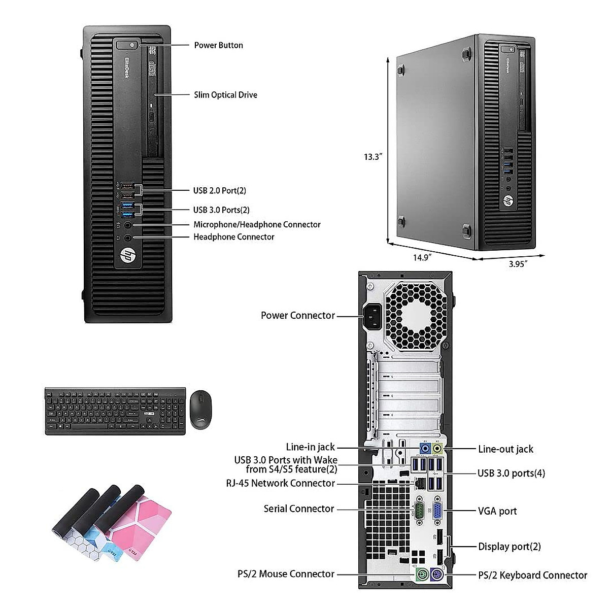 HP EliteDesk Desktop Computer,800 G2 Office Small Form Factor PC,Refurbished Windows 10 Desktop,i5 Tower,16GB RAM,256GB SSD + 2TB HDD,DVDRW,DP,HDMI,WiFi,BT,VGA,Wireless K&M+TJJ Pad(Renewed)