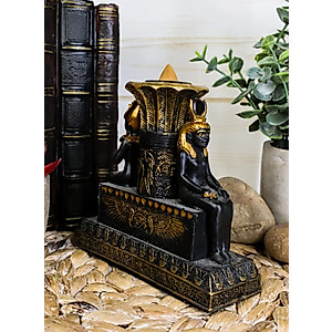 Ebros Ancient Classical Egyptian Black and Gold Seated Isis and Osiris Pillar Candle Holder Figurine Candleholder Home Decor Statue As Decorative Sculpture Gods and Goddesses of Egypt Collectible
