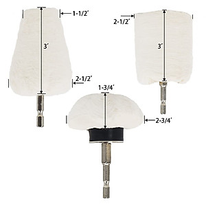 SCOTTCHEN Aluminum Polishing Wheel for Drill Chrome Rim Manifold Polishing Kit 3" x 1/4" Hex Shank Cone/Mushroom/Column - 3pcs