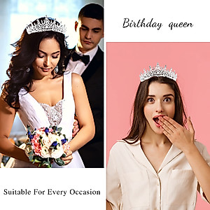 Birthday Crown Sash for Women Happy Birthday Queen Sash Crystal Birthday Tiara Crowns for Girls Rhinestones Headband Gift Party Birthday Decoration Set (Silver) Summer