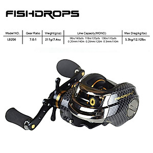 FISHDROPS Baitcasting Reels, 17+1BB Magnetic/Centrifugal Brake Systems Baitcaster Reel, High-Speed Gear Ratio 7.0 Ultra Smooth Low Profile Baitcast Fishing Reel