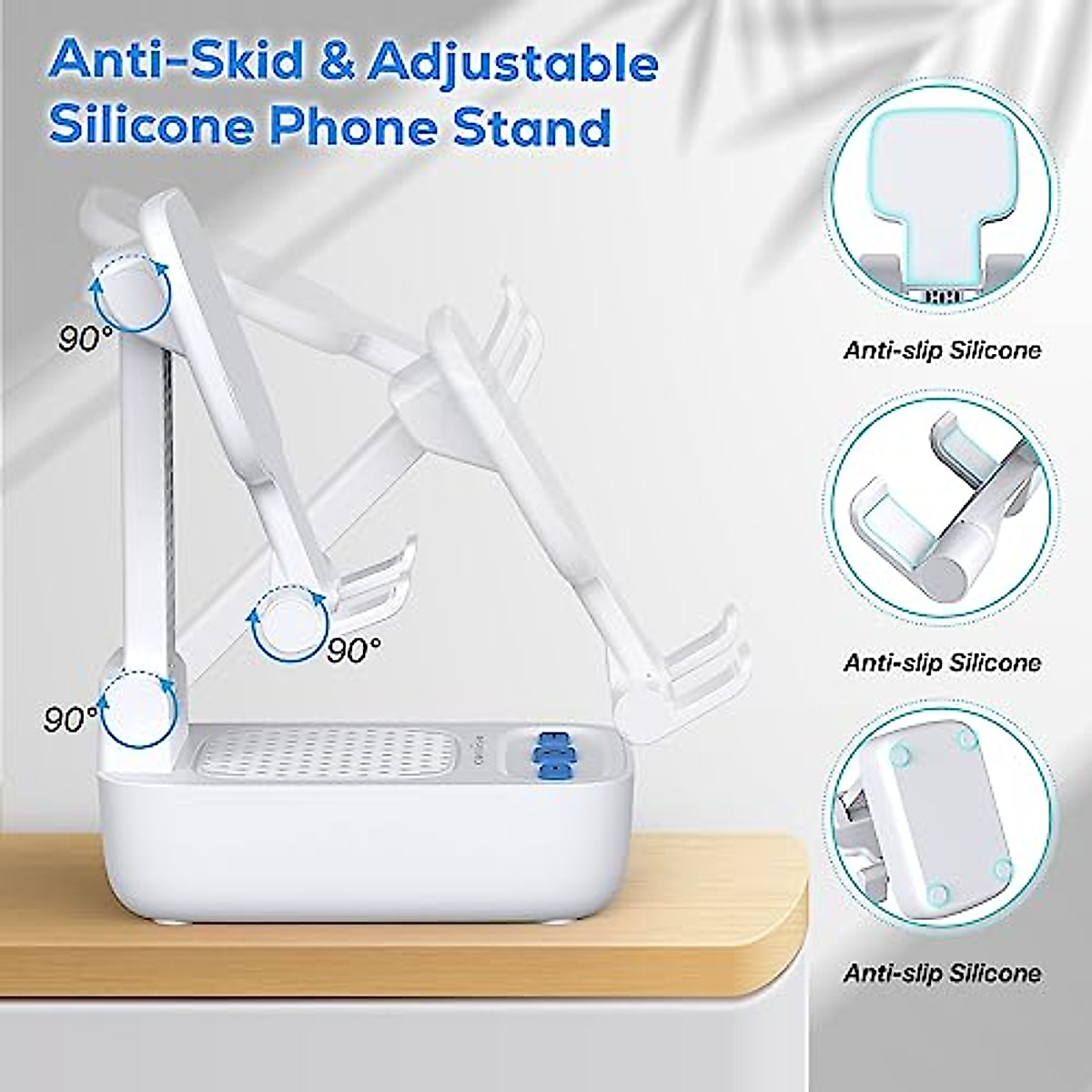 comiso Cell Phone Stand with Wireless Bluetooth Speaker, Punchy Bass & HD Stereo Sound Speaker for Home & Outdoors Compatible with iPhone/ipad/Samsung, Unique Ideal Gifts for Men Women (White)