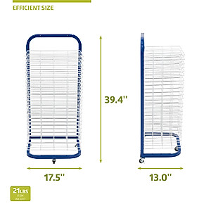 Pearington 25-Shelf Mobile/Wall Mountable Art Drying Rack for Art Studios & Classrooms, 13" D x 17.5" W x 39.4" H, Blue/White