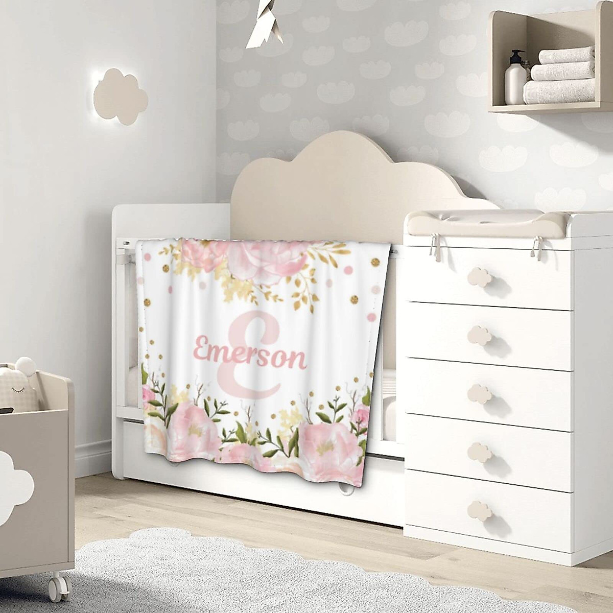 Sweewind Personalized Baby Blankets for Boys and Girl Custom Baby Blanket for Girls Boys Personalized Baby Blanket with Name Crown Floral Baby Blankets Personalized Blankets for Kids Customized