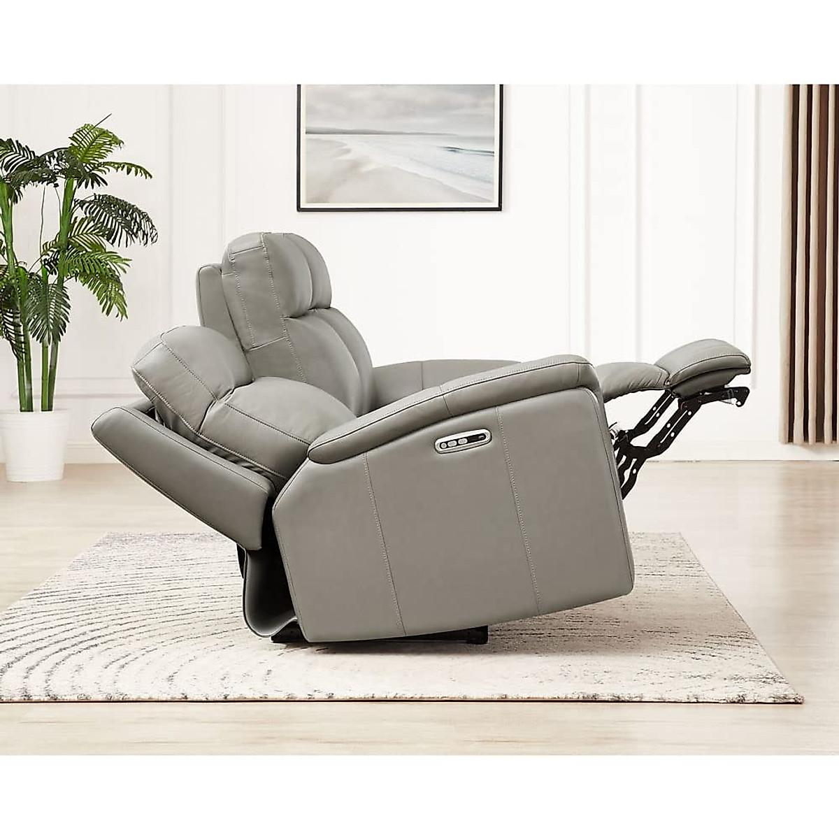 Hydeline Stanfield Zero Gravity Power Recline and Headrest Top Grain Leather Sofa Couch, Concrete, Memory Foam, Pocket Coils and Control Panel