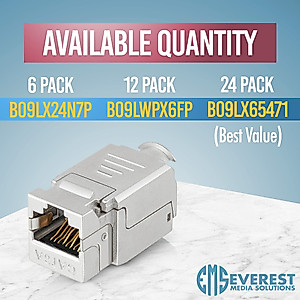 Everest Media Solutions RJ45 Shielded Keystone Jack - 12-Pack - Slim Profile, 90 Degrees, F/STP Female Connector - Tested for CAT5e, CAT6, CAT6A, CAT7 - up to 10GB Speed