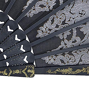 RAZZUM Folding Hand fansFolding Flower Lace Hand Held Fan，Luxury Fashion Hot Stamping Fan，Black Wedding Dance Party Silk Fans Chinese Fans Fan (Color : C)