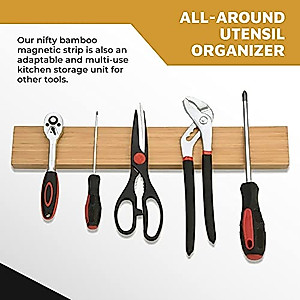Poolrcfilters 16-Inch Magnetic Bamboo Knife Set Holder, Versatile Utensil Holder & Tool Organizer, Space-Saving Kitchen Organization Essential