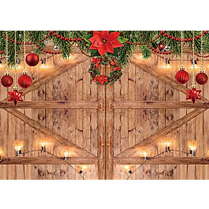 CYLYH 10x8FT Christmas Backdrop New Year Party Background Barn Door Backdrop Family Party Christmas Decoration Background Photo Studio Props D507