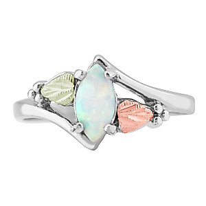 Created Opal Marquise Cabochon Bypass Ring, Sterling Silver, 12k Gold Pink and Green Gold, Size 8
