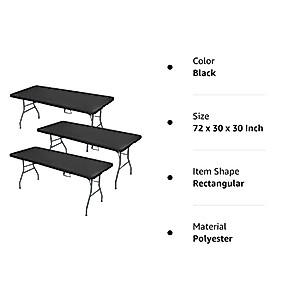3 Pieces Spandex Tablecloth Stretch Fitted Tablecloth Polyester Fitted Picnic Table Cover Washable Folding Table Cover Rectangle Tablecloth with Elastic for Picnic Party(Black,72 x 30 x 30 Inch)