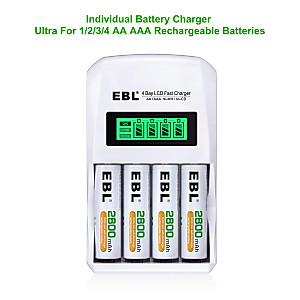 EBL LCD Battery Charger Smart Individual 907 AA AAA Rechargeable Battery Charger for Ni-MH Ni-CD Rechargeable Batteries
