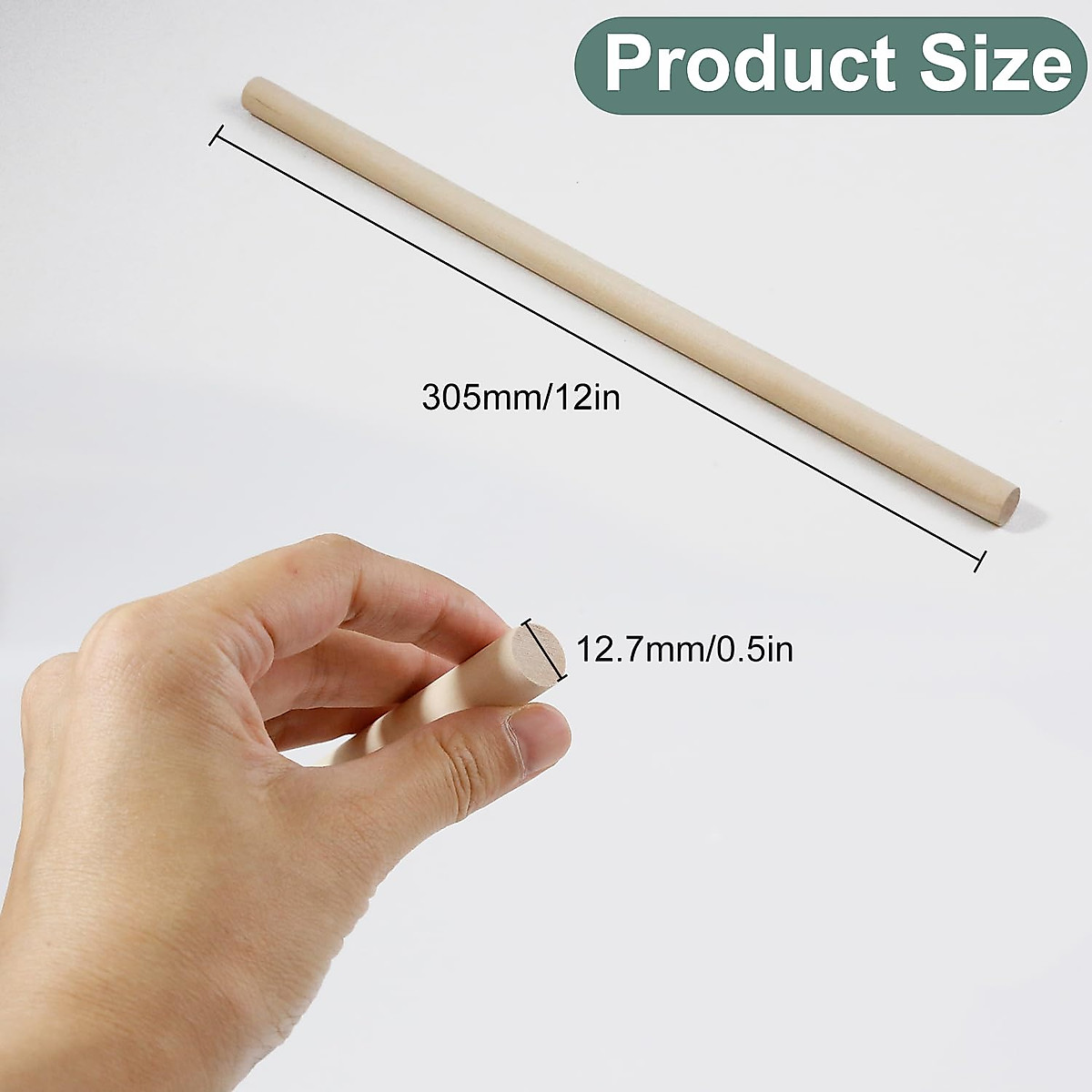 1/2 x 12 Inch, Wooden Dowel Rods, Unfinished Wood Round Sticks for Arts Crafts and DIY Projects, 10 pcs.