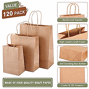 TOMNK 120pcs Brown Paper Bags with Handles Mixed Size Gift Bags Bulk, Kraft Paper Bags for Business, Shopping Bags, Retail Bags, Merchandise Bags